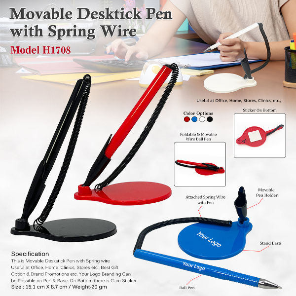 Movable Deskstick Pen With Spring Wire